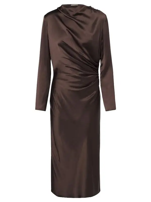 Loulou De Saison Fabio Draped Satin Midi Dress - Brown