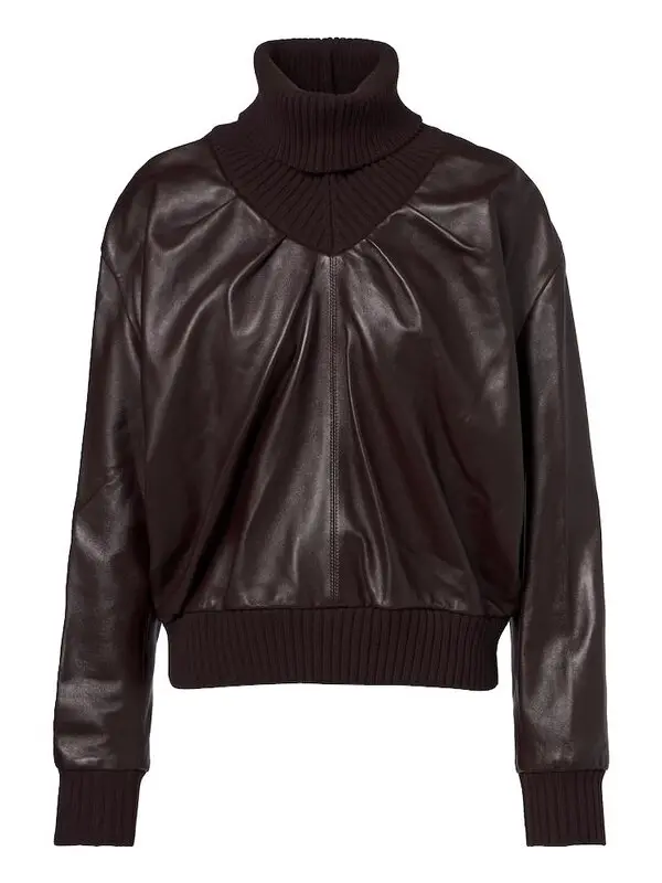 Victoria Beckham Leather Turtleneck Top - Blue