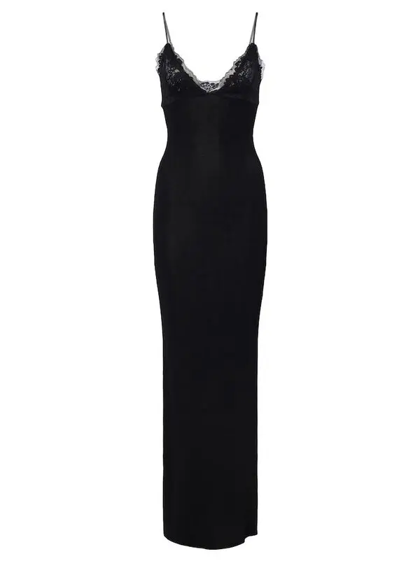 AYA MUSE Oana Lace-trimmed Cotton-blend Maxi Dress - Black