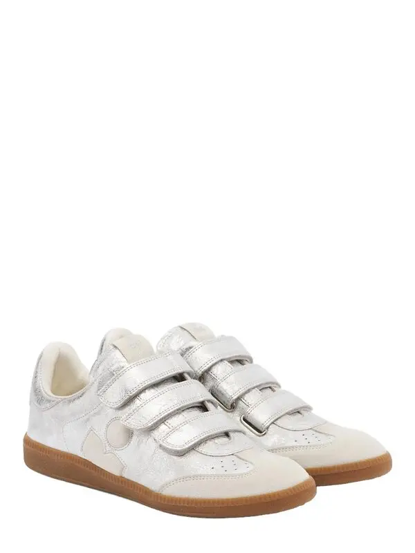 Isabel Marant Étoile Beth Suede-trimmed Metallic Leather Sneakers - Silver