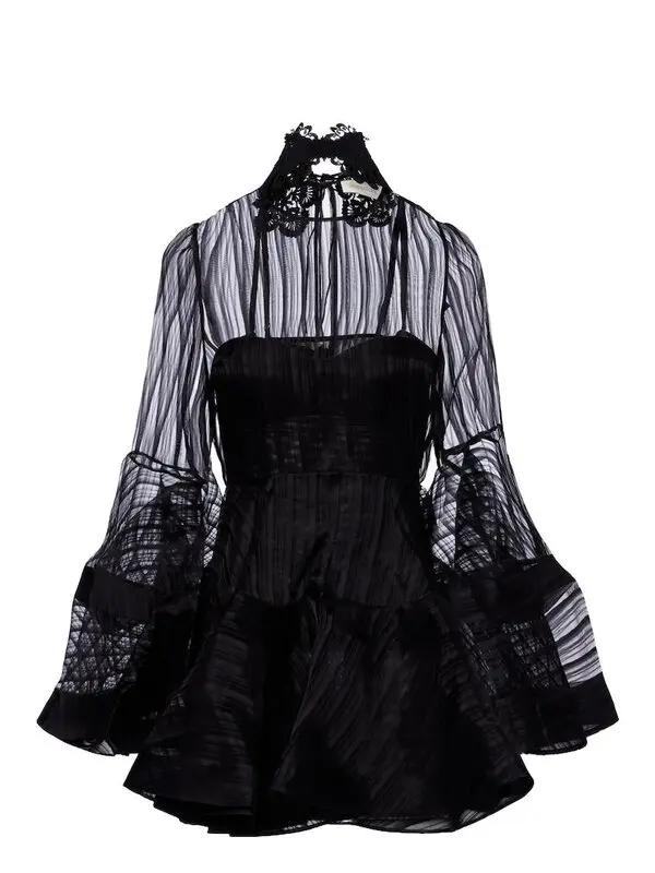 Zimmermann Valiant Lantern Silk Organza Minidress - Black