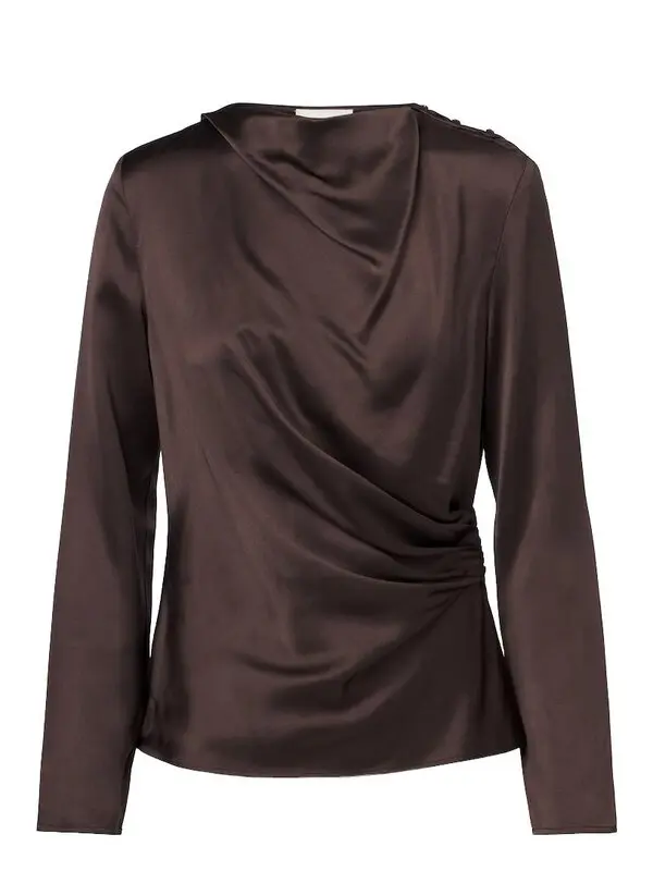 Loulou De Saison Anya Draped Satin Top - Brown