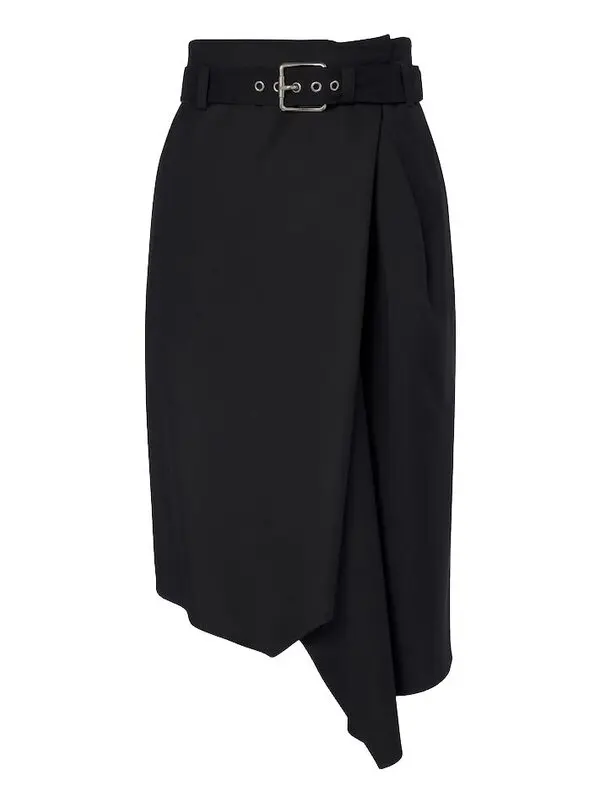 Loewe Belted Draped Wool Midi Skirt - Black