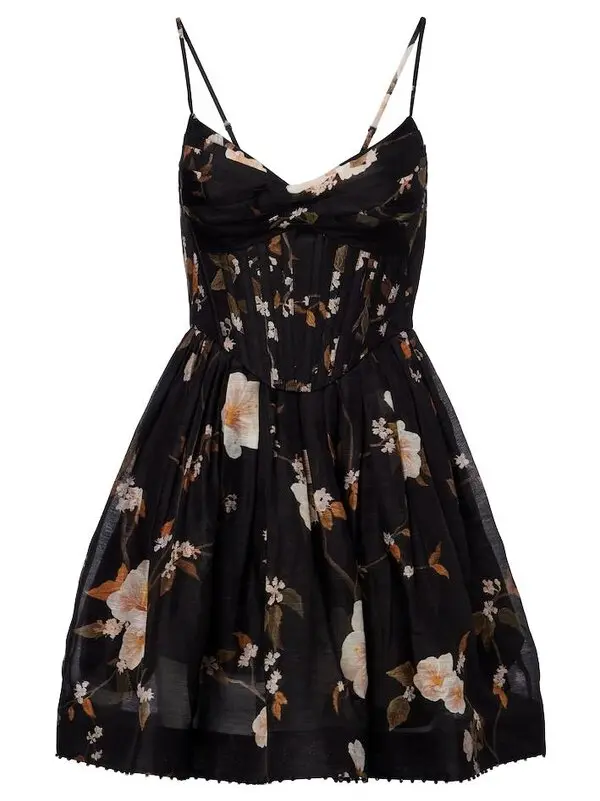 Zimmermann Ascent Floral Linen And Silk Corset Dress - Multicoloured