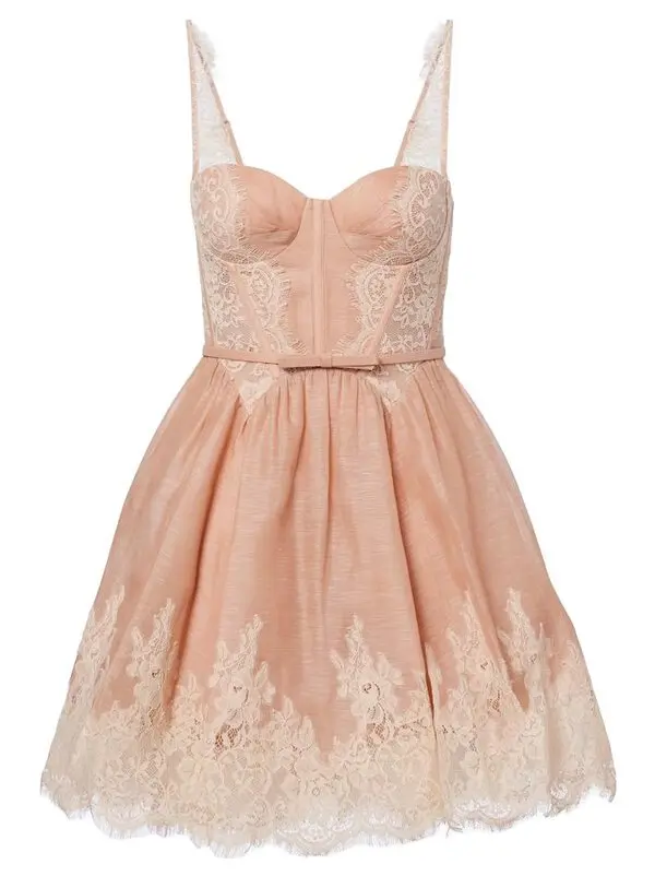 Zimmermann Valiant Linen And Silk Corset Dress - Pink
