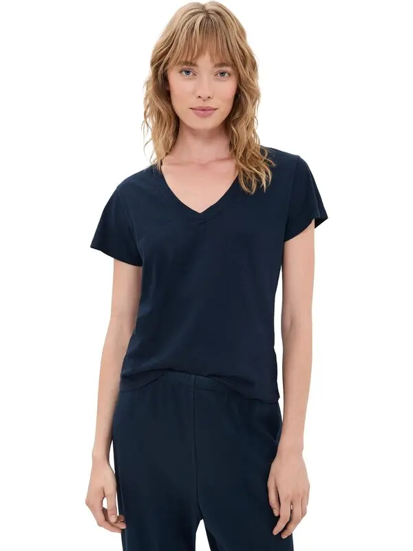 PERFECTWHITETEE Hendrix Cotton Boxy V Neck Tee - Navy