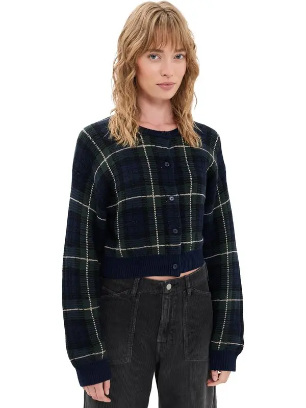 Good American The Shrunken Cardigan - Forest Plaid