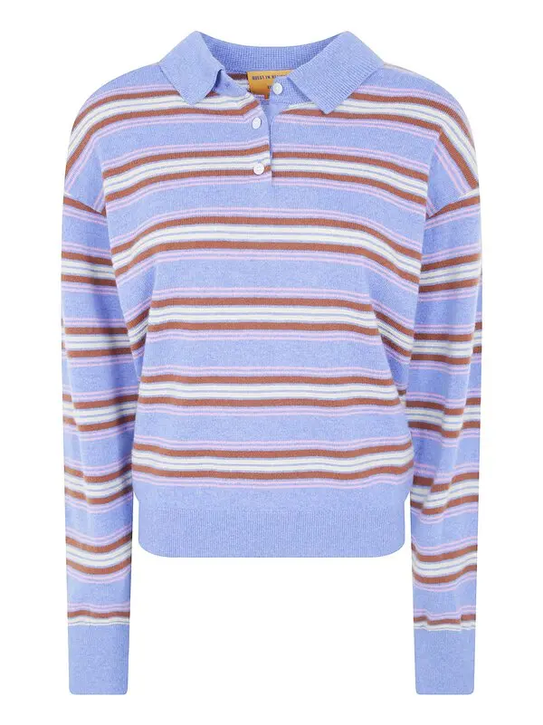 Guest In Residence Polo Collegiate Stripe "collegiate Stripe Polo - Blue