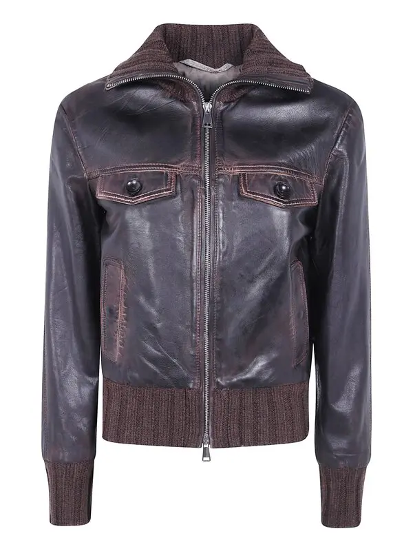 THE JACKIE LEATHERS Leather Bomber Jacket "clelia - Brown