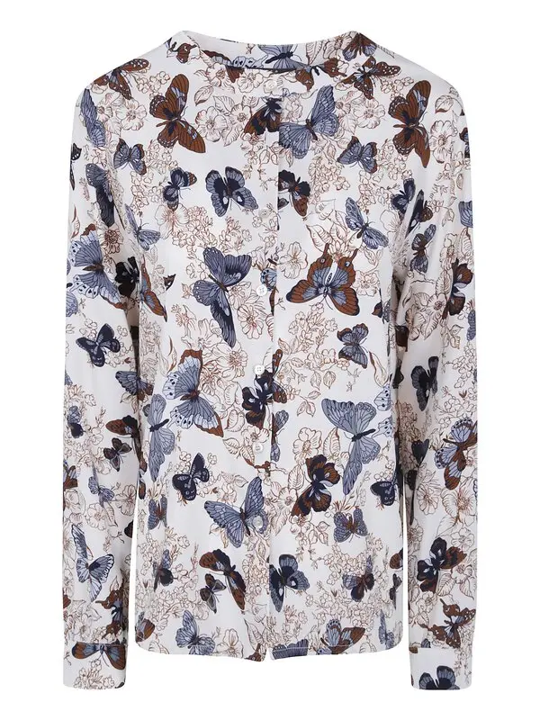 LAURA URBINATI Shirt Butterfly Print Darin Collar - Gray