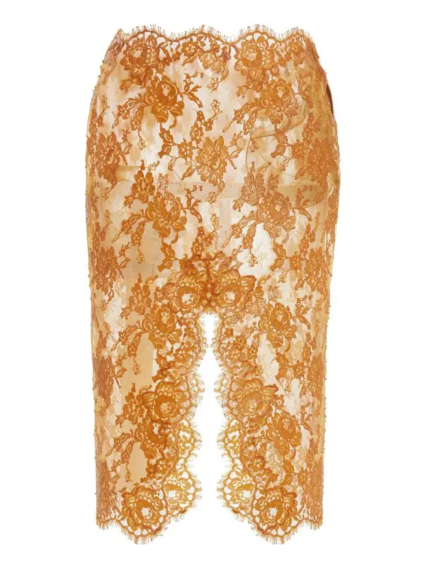 Saint Laurent Silicone-coated Lace Midi Skirt - Orange