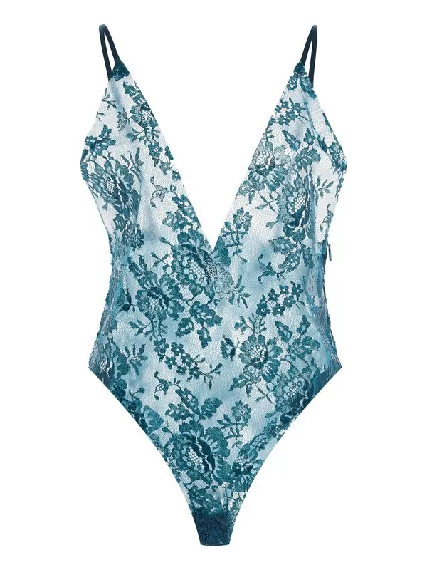 Saint Laurent Silicone-coated Lace Bodysuit - Blue