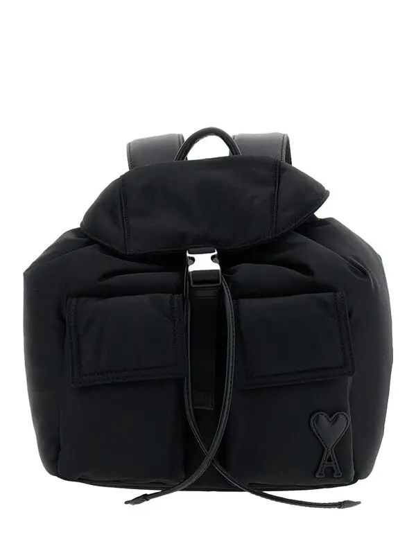 AMI Paris Zaino Piccolo Marcel Con Patta In Nylon - Nero