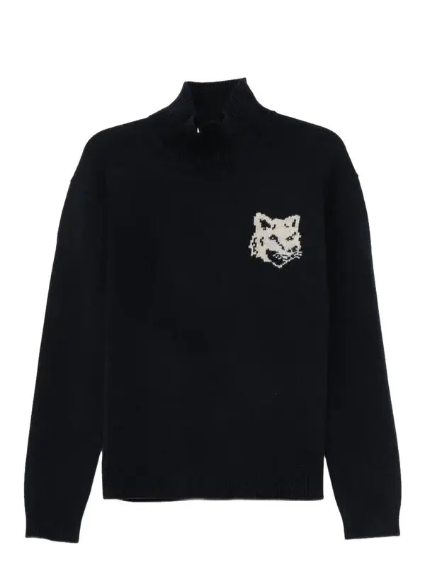 Maison Kitsuné Fox-intarsia High-neck Sweater - Blue