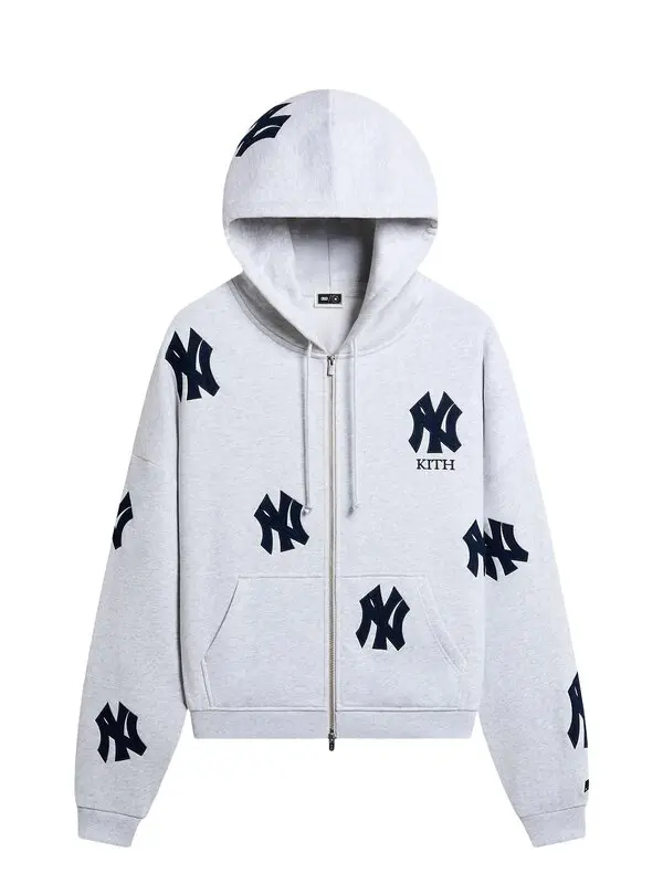 Kith For The New York Yankees Vintage Braxton Zip Hoodie 'light Heather - Grey