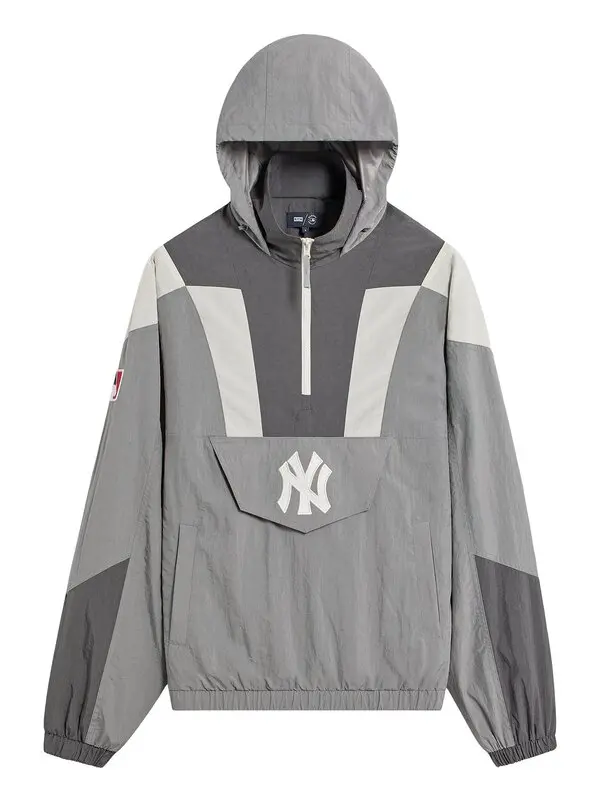 Kith For The New York Yankees Nylon Dante Pullover Jacket 'skyscraper - Grey