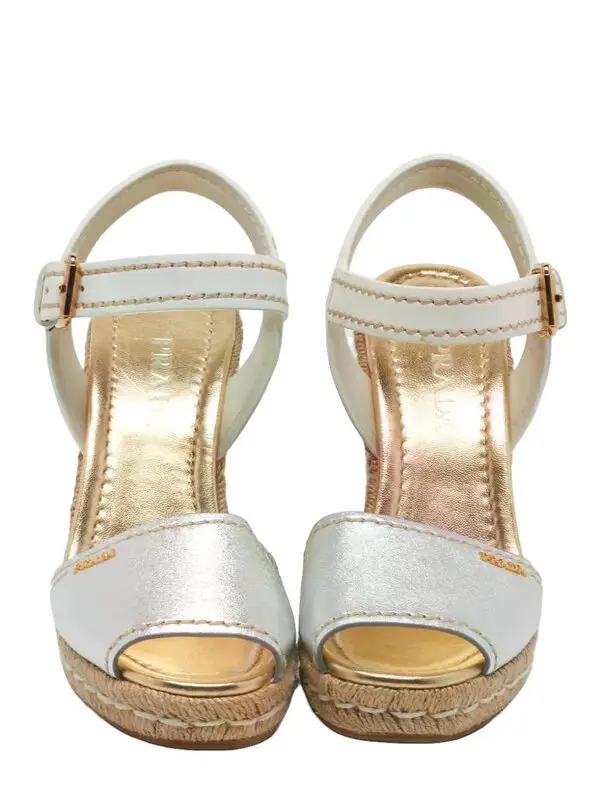 Prada Logo-plaque Wedge Espadrille Sandals - Silver