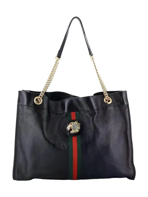 Gucci Rajah Chain Leather Large Tote Bag - Black