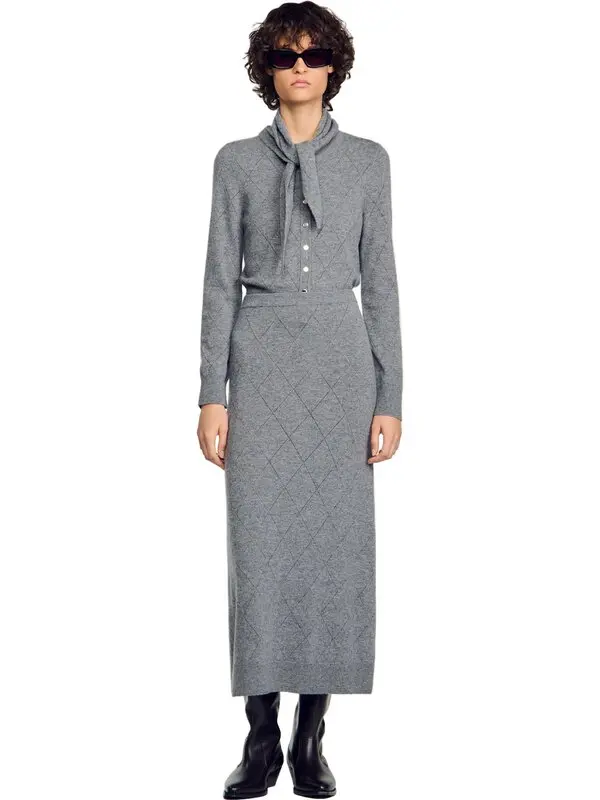 Sandro Pointelle Knit Maxi Skirt - Grey