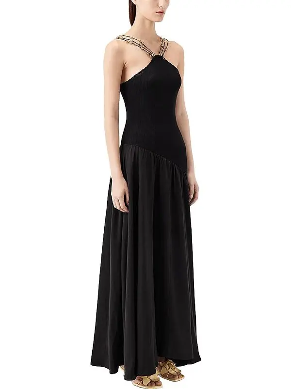 Tresse Strappy Asymmetrical Mixed Media Dress - Black