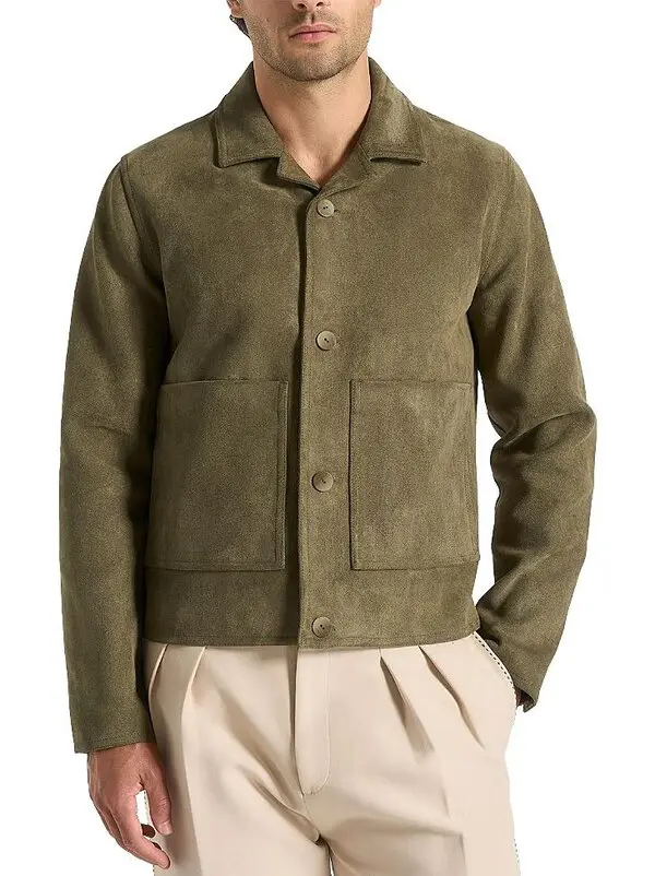 Manière De Voir Michel Suede Jacket With Revere Collar - Olive