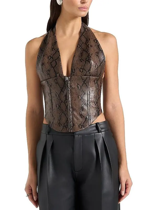 Manière De Voir Sloane Python Halterneck Corset Top - Brown