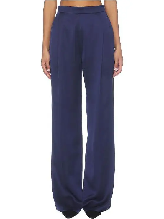 NADINE MERABI Satin Wide Leg Trousers - Navy