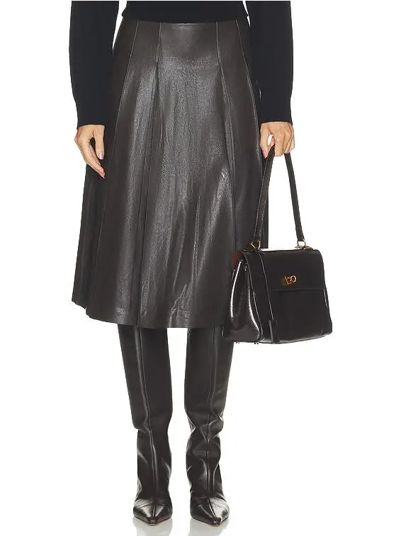 Commando Faux Leather Pleated Midi Skirt In Black - Espresso