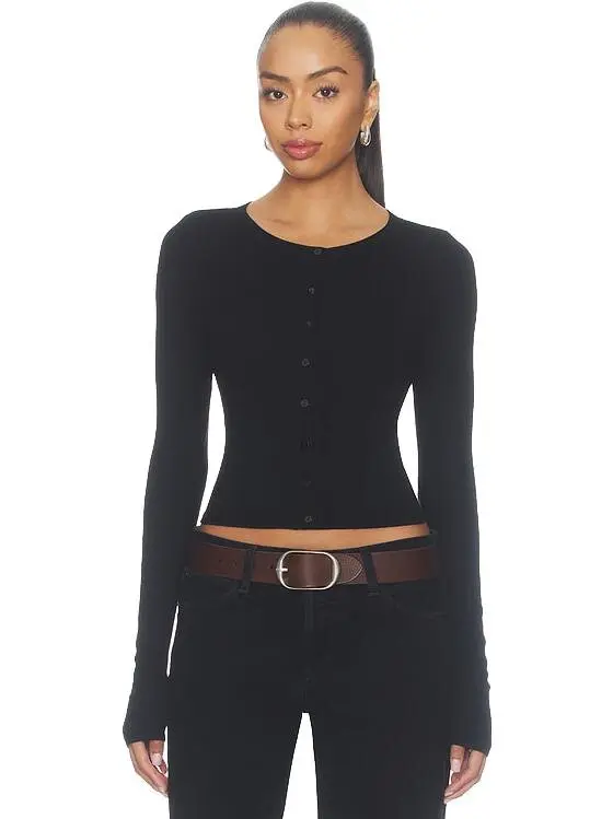 Enza Costa Silk Rib Essential Cardigan - Black