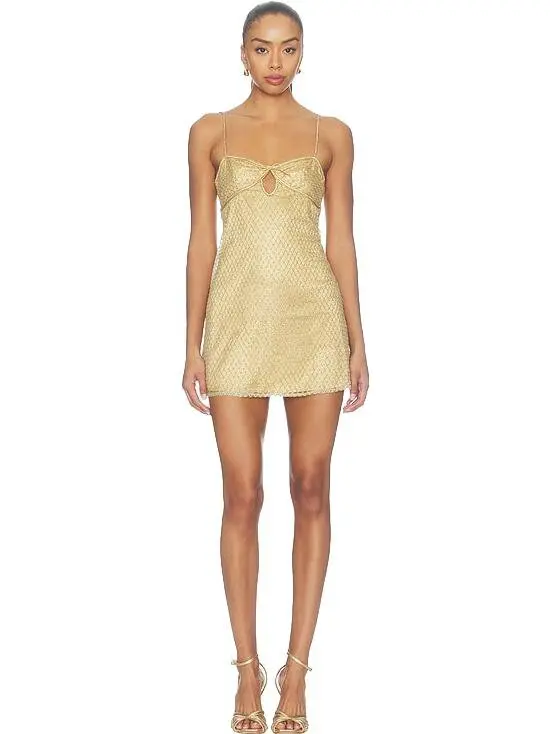 For Love & Lemons Glitter Slip Dress In Metallic - Gold