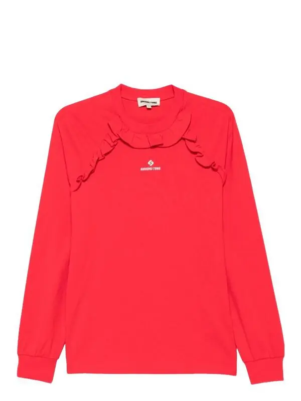 SHUSHU/TONG Ruffled Logo-embroidered T-shirt - Red