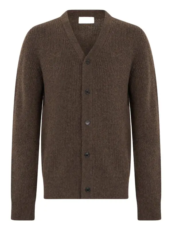 ROBERTO COLLINA Ribbed V-neck Cardigan - Brown