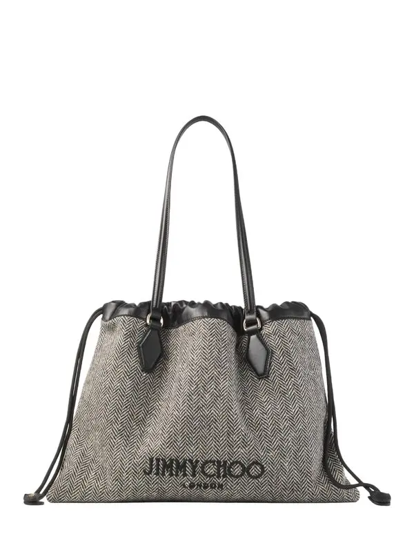 JIMMY CHOO Blended-fabric Herringbone Drawstring Shoulder Bag - Black