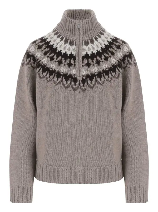 Arch4 Jacquard Half-zip Knitted Sweater - Light Gray