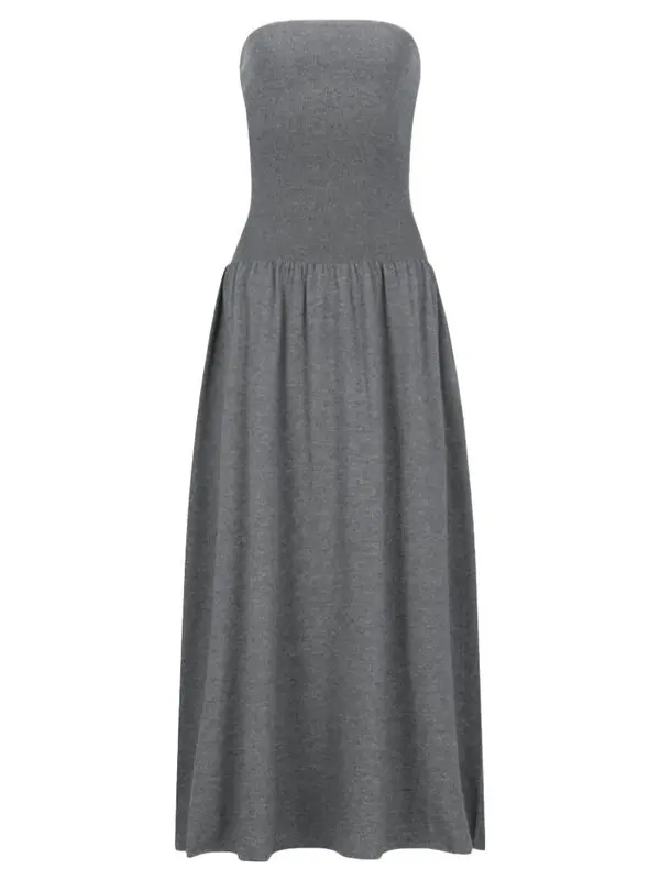 AMOMENTO Ribbed Shirring Knit Maxi Dress - Grey