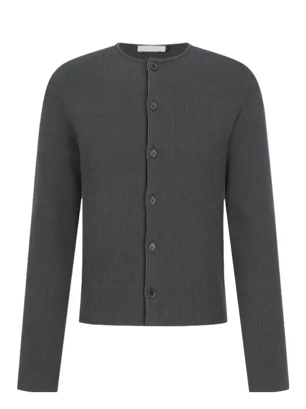AMOMENTO Ribbed-knit Button-up Cardigan - Charcoal