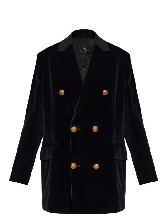 Etro Double-breasted Velvet Blazer - Black