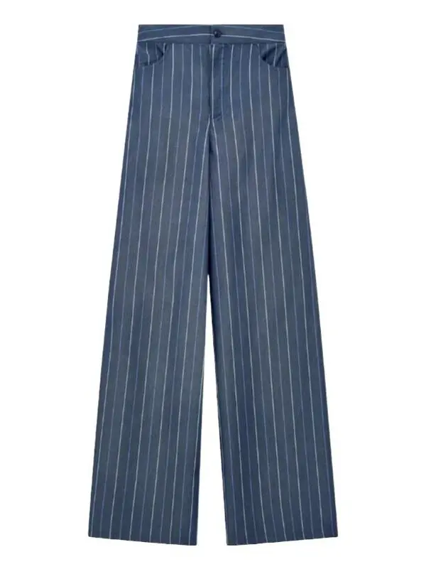 Emporio Armani Trousers In Jacquard Striped Denim With A Wide Leg - Blue