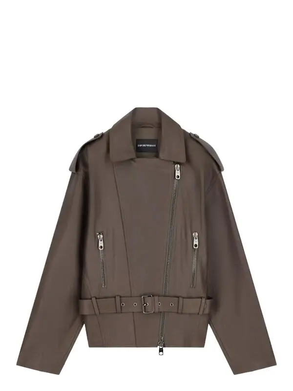 Emporio Armani Belted Leather Jacket - Brown