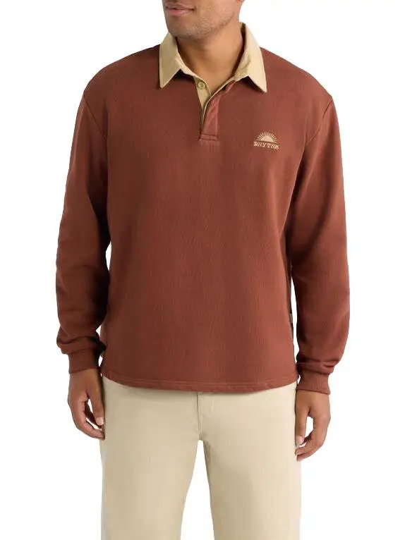RHYTHM Heritage Bloom Cotton Rugby Polo - Bark