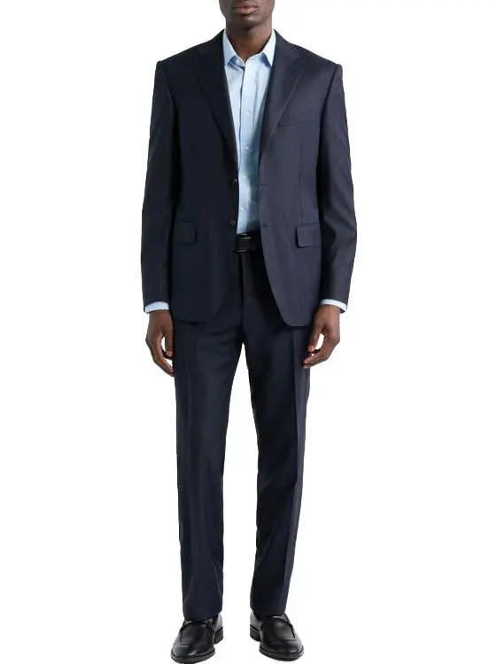 Canali Siena Regular Fit Windowpane Check Impeccabile Wool Suit - Navy