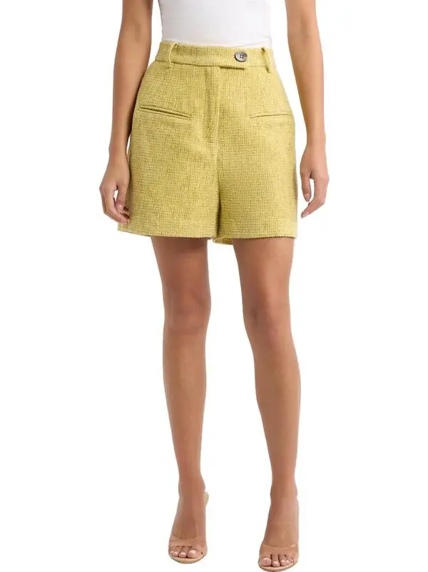 Oddmuse High Waist Tweed Shorts - Chartreuse