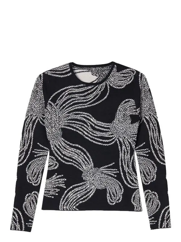 Gobi Cashmere Rope Knot Print Cashmere Silk Sweater - Black