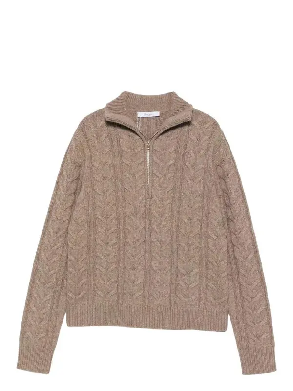 Max Mara Libero Cable-knit Quarter-zip Sweater - Brown