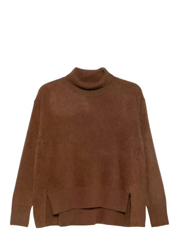 C.T.PLAGE Roll-neck Side-slit Sweater - Brown