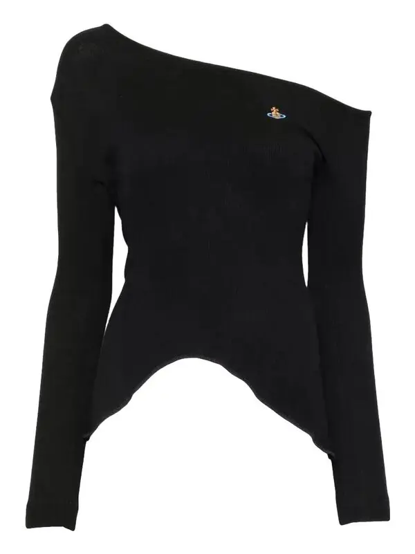VIVIENNE WESTWOOD Orb-embroidered Asymmetric-neck Top - Black