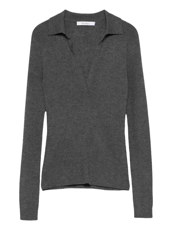 Max Mara Angel Ribbed-knit V-neck Sweater - Grey