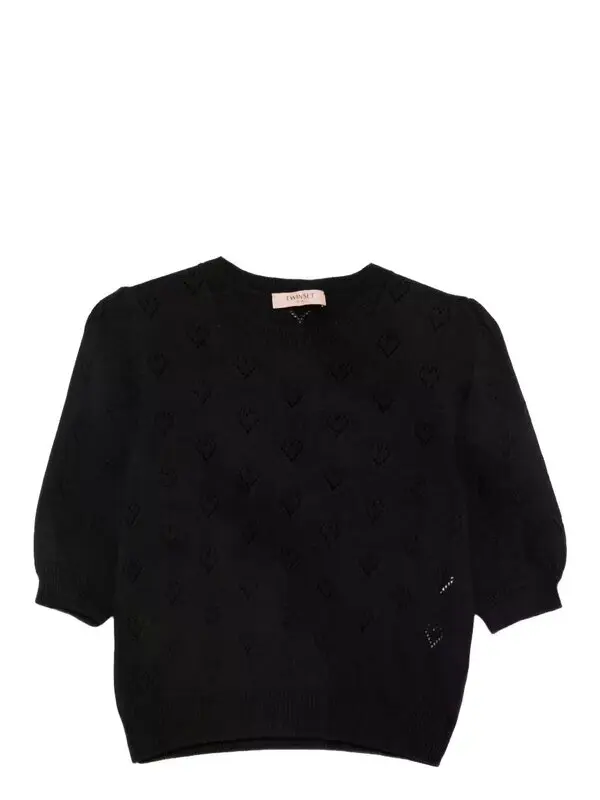 TWINSET Heart-pointelle Short-sleeve Sweater - Black