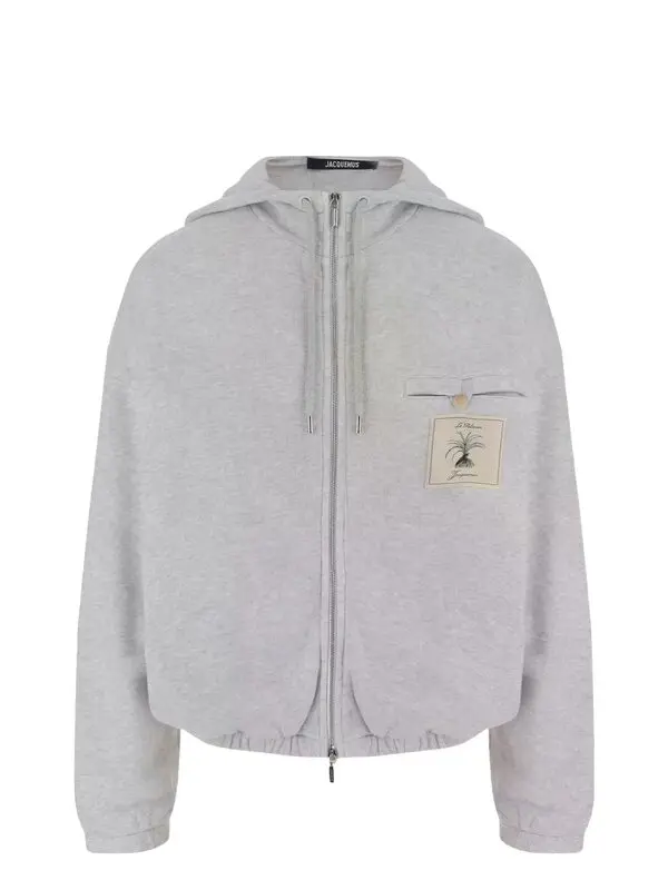 Jacquemus Logo-embroidered Zip-up Hoodie - Grey