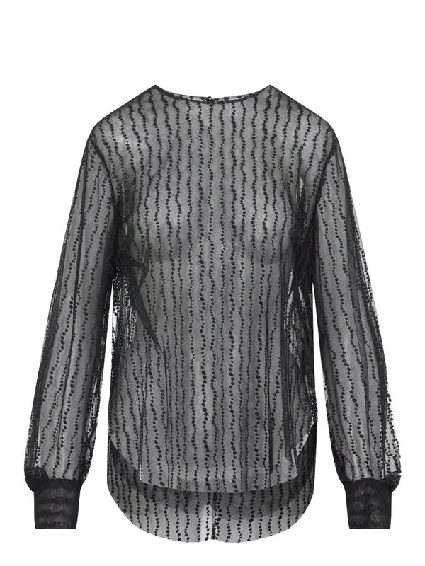 Alberta Ferretti Embroidered Mesh Top - Black